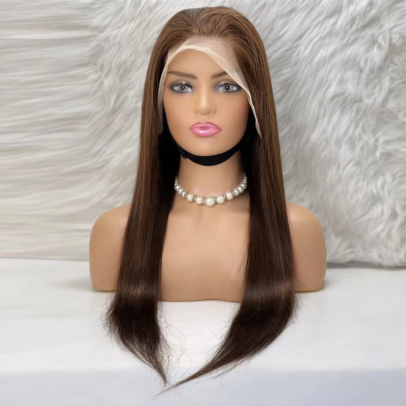 Düz Front Lace Gerçek Tül Peruk - Koyu Kahve - 70-75cm - KONAK PERUK